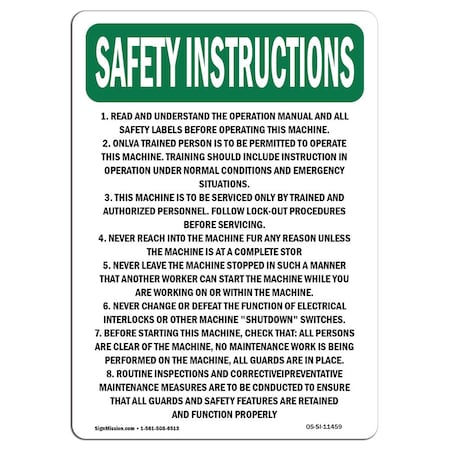 Signmission OSHA SAFETY INSTRUCTIONS, 10" Height, Aluminum, 10" x 7", Portrait, 1. Read And ...
